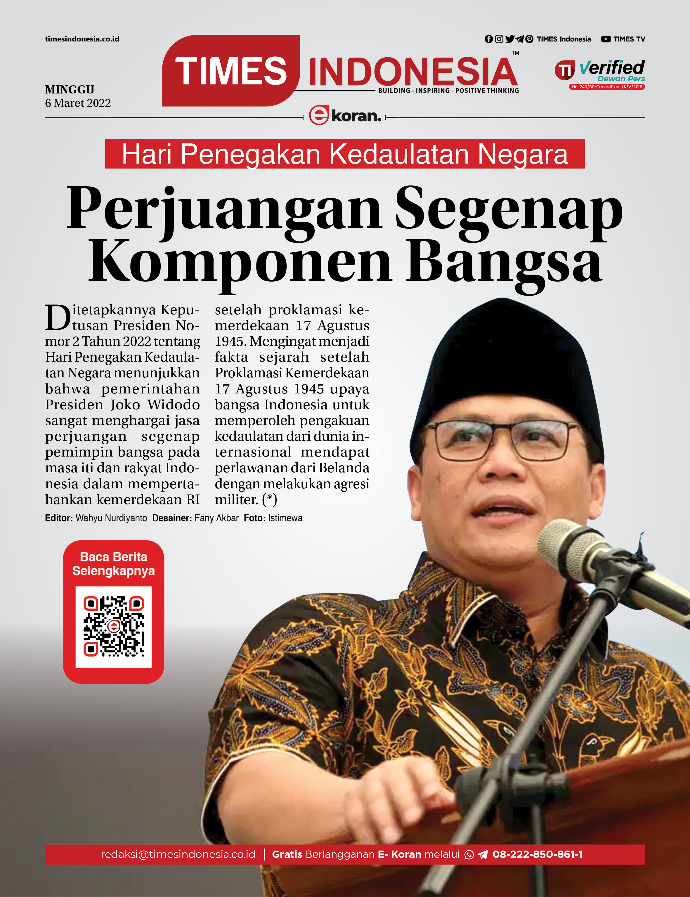 Edisi Minggu,6 Maret 2022: E-Koran, Bacaan Positif Masyarakat 5.0 - TIMES Indonesia