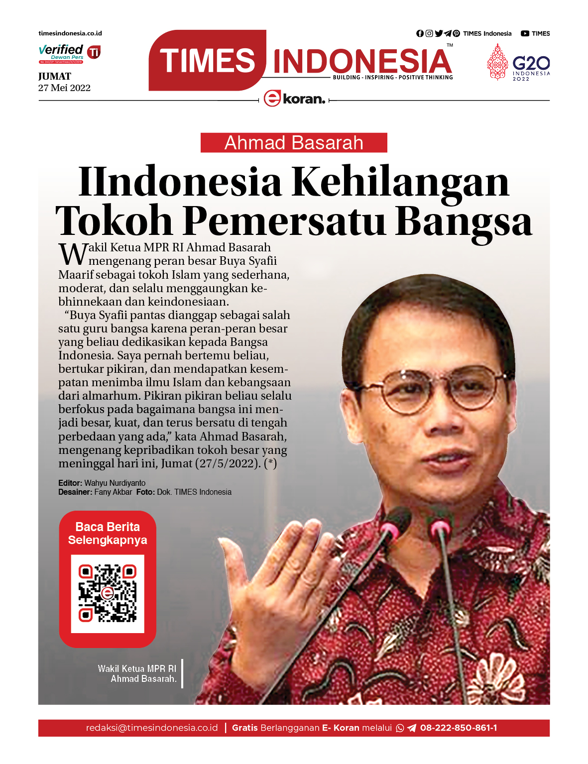 Edisi Jumat, 27 Mei 2022: E-Koran, Bacaan Positif Masyarakat 5.0 - TIMES Indonesia