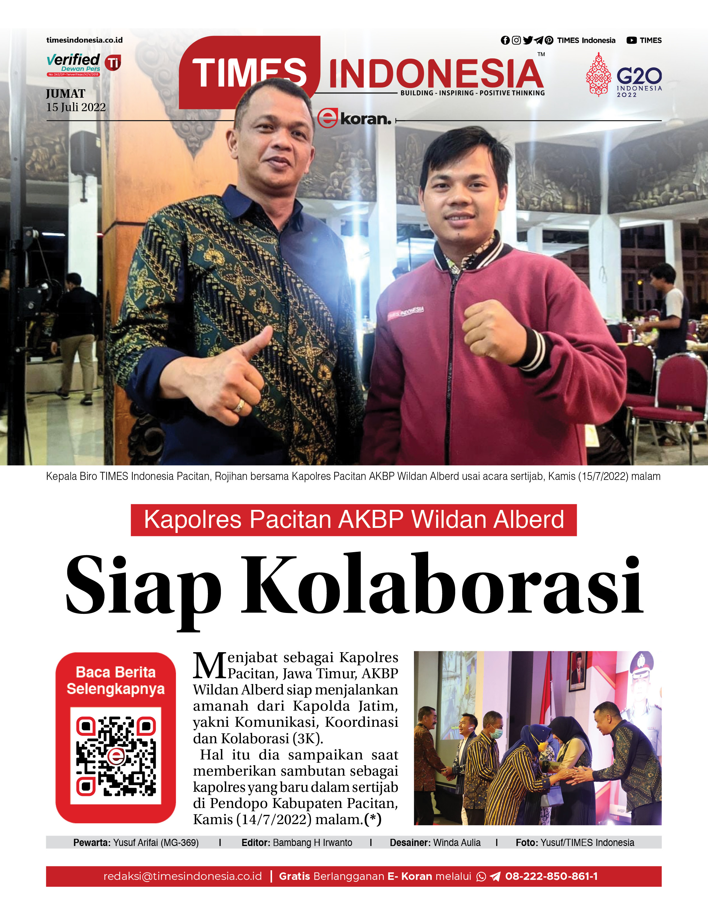 Edisi Jumat, 15 Juli 2022: E-Koran, Bacaan Positif Masyarakat 5.0 - TIMES Indonesia