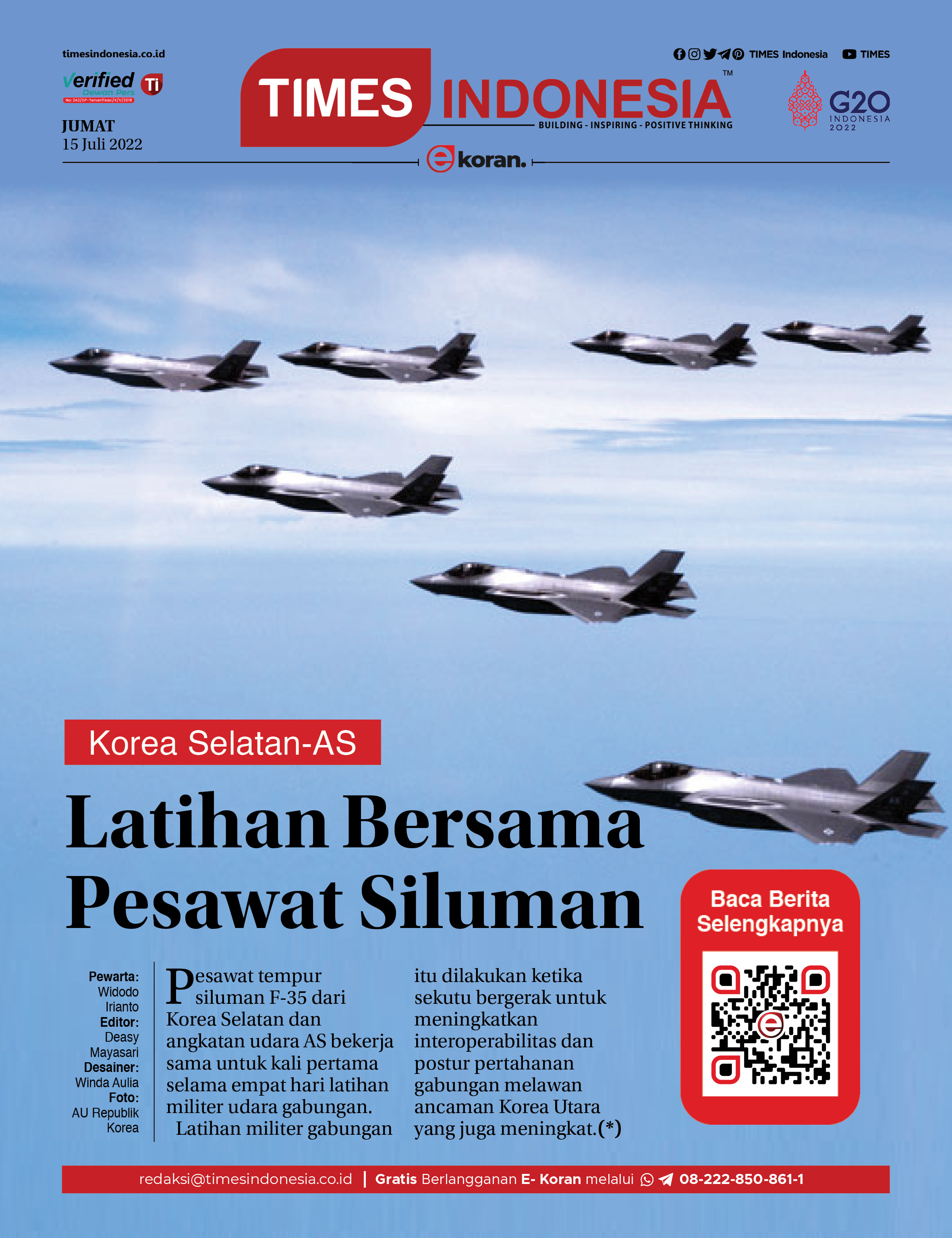 Edisi Jumat, 15 Juli 2022: E-Koran, Bacaan Positif Masyarakat 5.0 - TIMES Indonesia