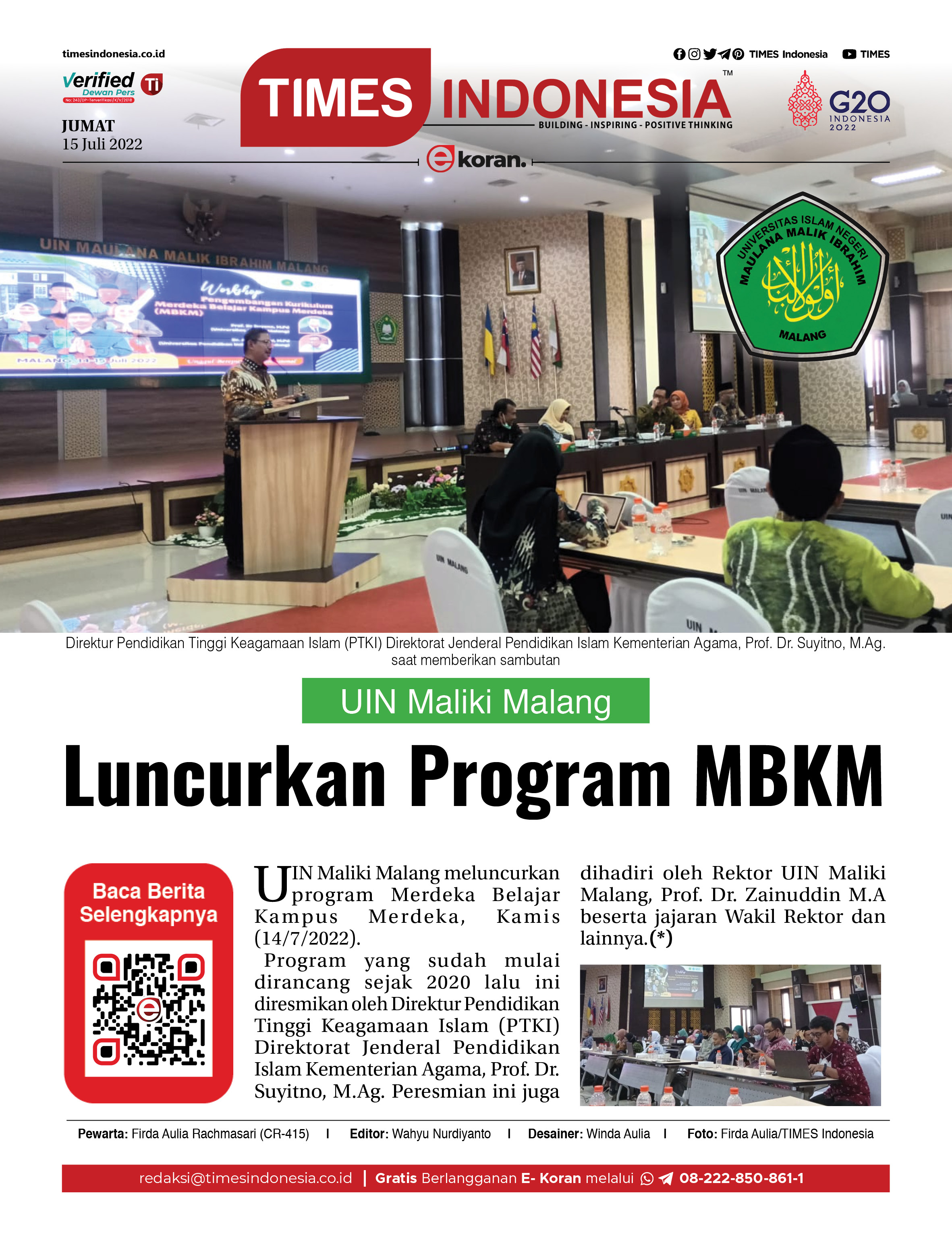 Edisi Jumat, 15 Juli 2022: E-Koran, Bacaan Positif Masyarakat 5.0 - TIMES Indonesia