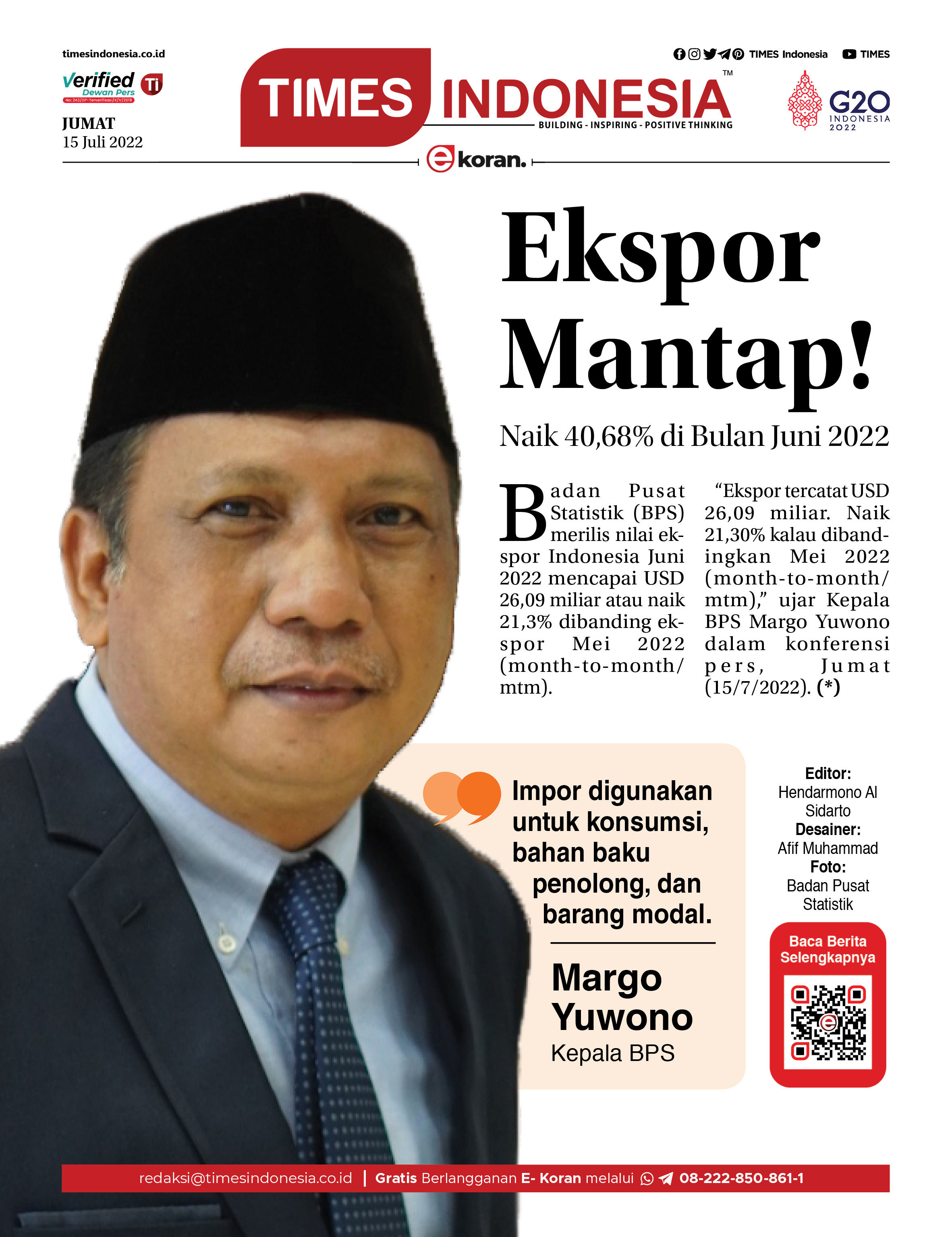 Edisi Jumat, 15 Juli 2022: E-Koran, Bacaan Positif Masyarakat 5.0 - TIMES Indonesia