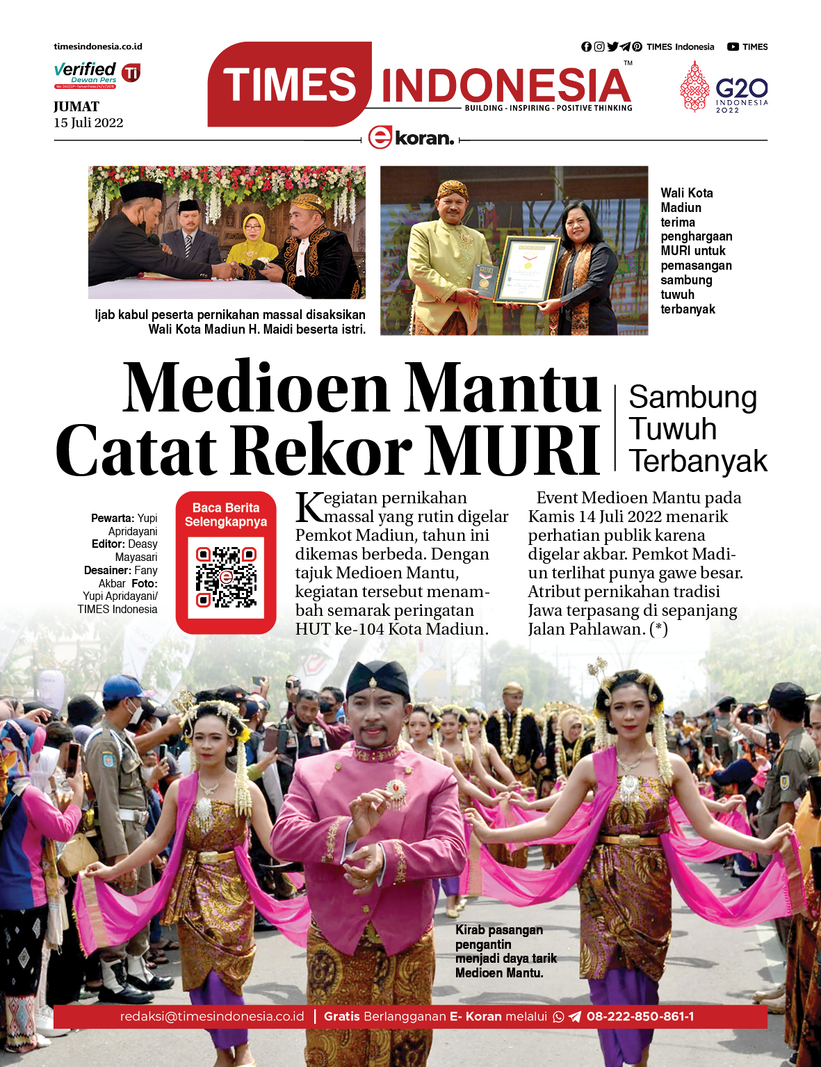 Edisi Jumat, 15 Juli 2022: E-Koran, Bacaan Positif Masyarakat 5.0 - TIMES Indonesia