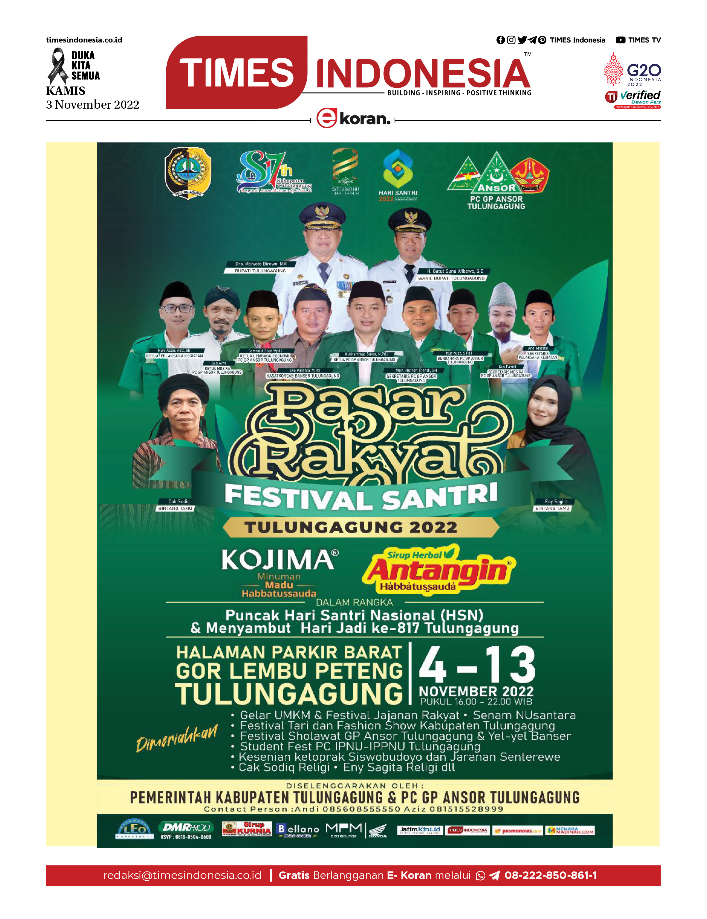 Edisi Kamis, 3 November 2022: E-Koran, Bacaan Positif Masyarakat 5.0 - TIMES Indonesia