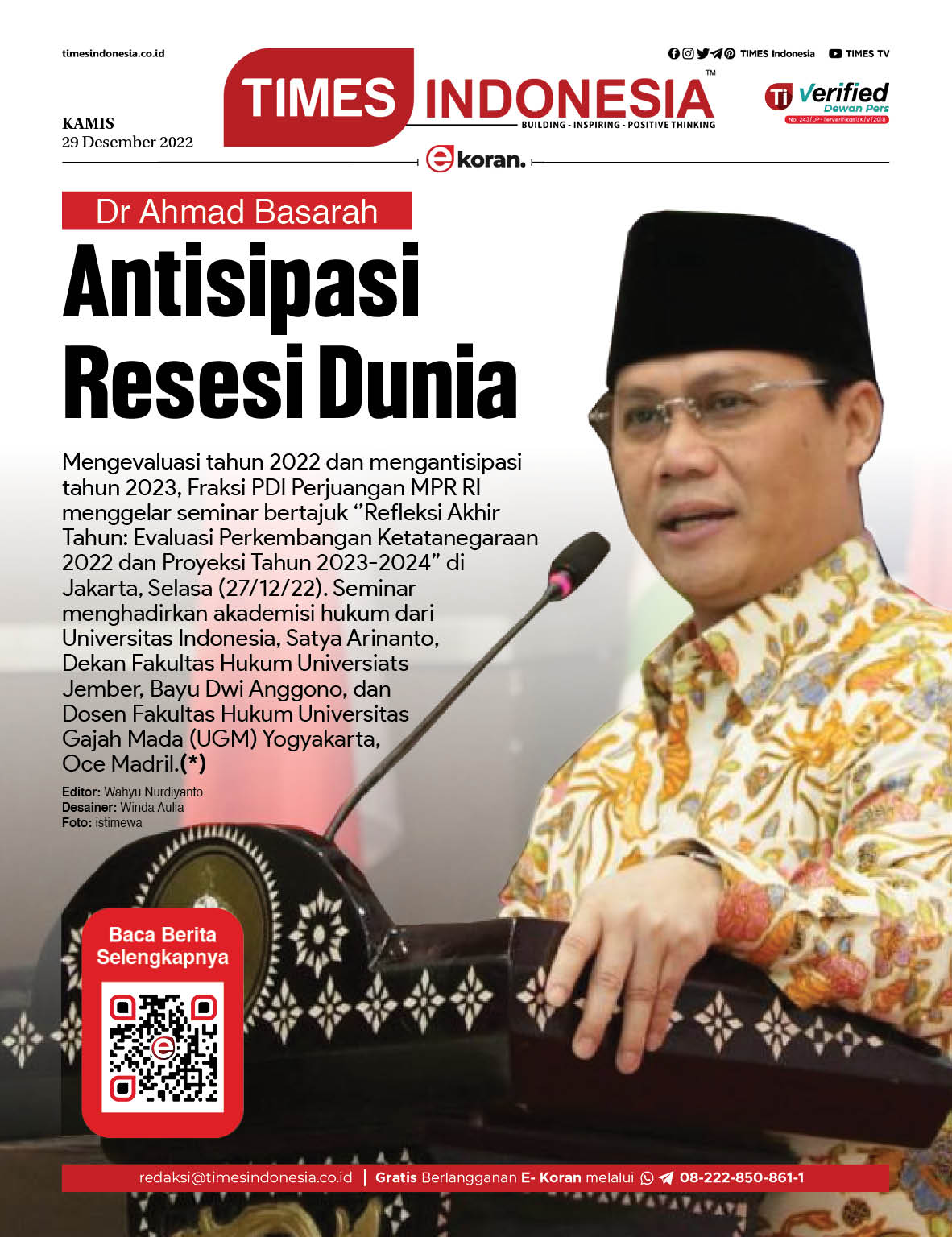 Edisi Jumat, 30 Desember 2022: E-Koran, Bacaan Positif Masyarakat 5.0 - TIMES Indonesia