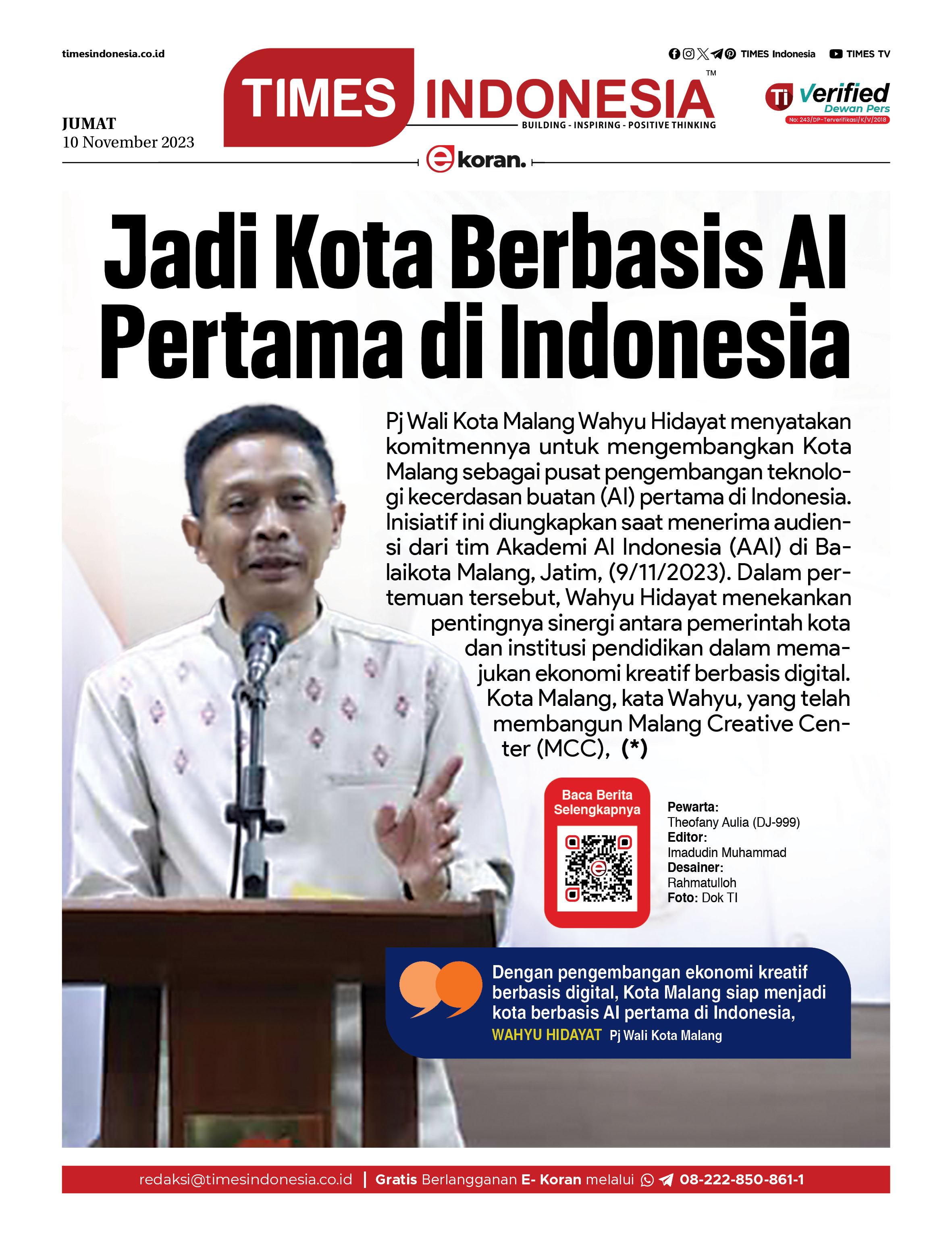 Edisi Jumat 10 November 2023: E-Koran, Bacaan Positif Masyarakat 5.0 - TIMES Indonesia