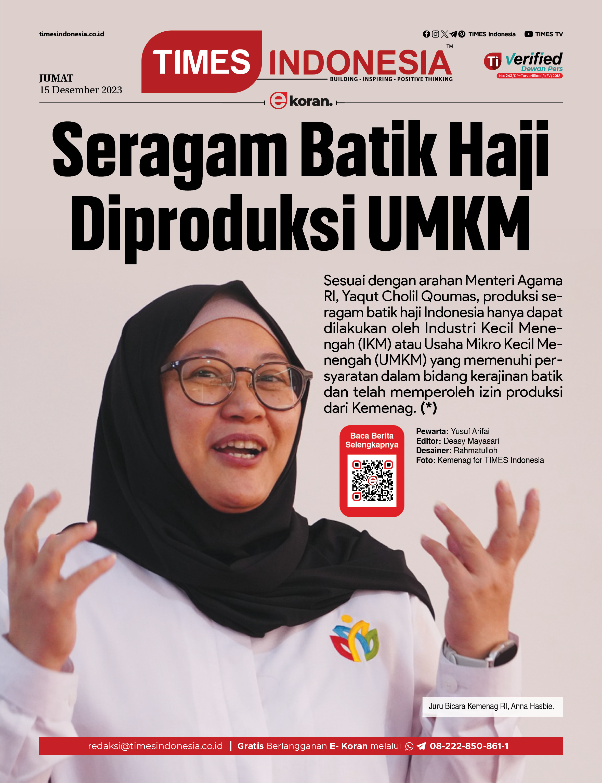 Edisi Jumat 15 Desember 2023: E-Koran, Bacaan Positif Masyarakat 5.0 - TIMES Indonesia