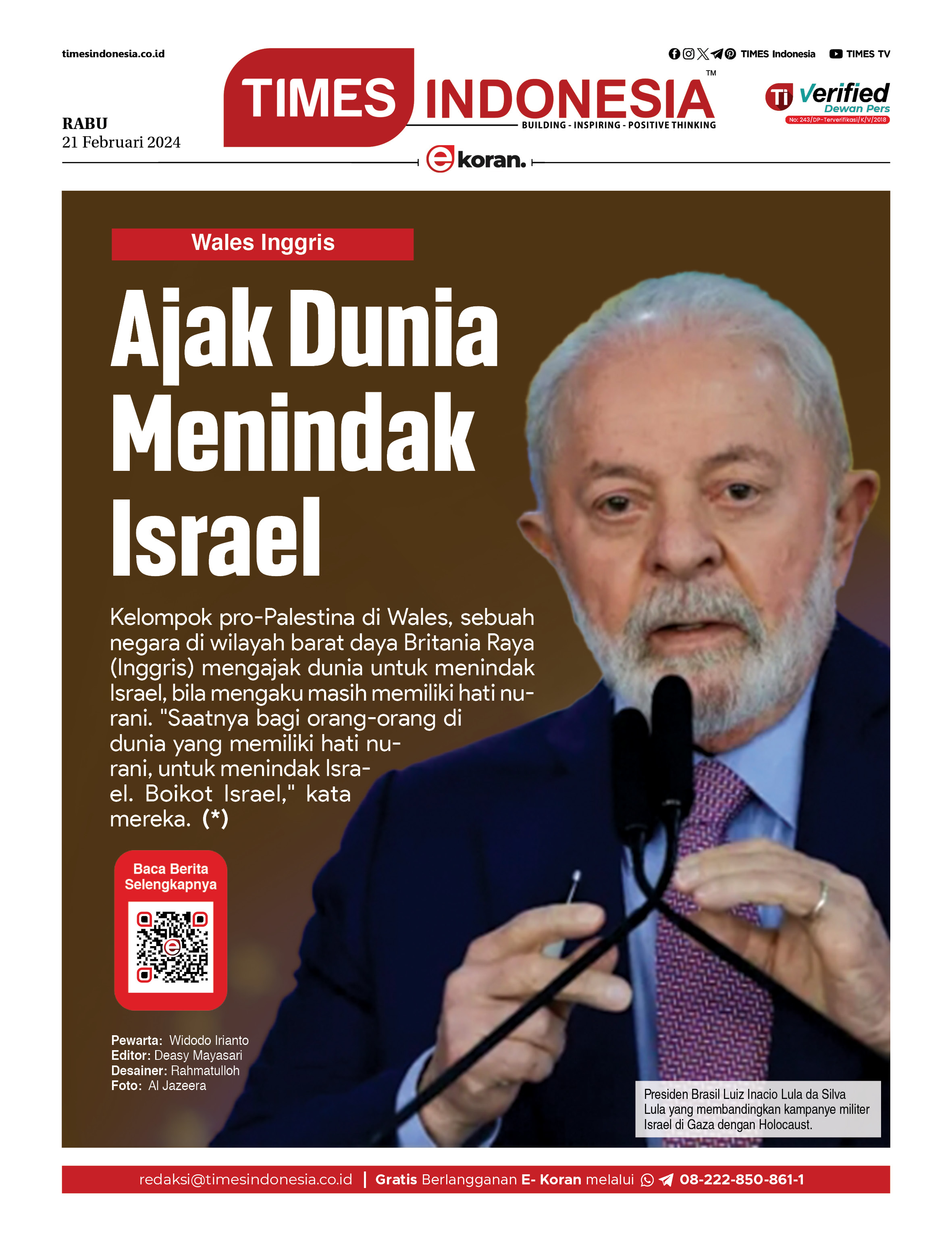 Edisi Rabu 21 Februari 2024: E-Koran, Bacaan Positif Masyarakat 5.0 - TIMES Indonesia