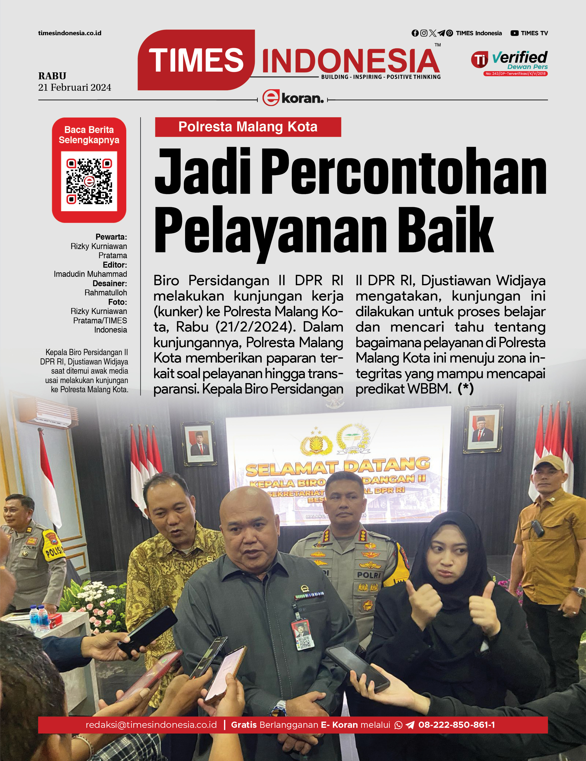 Edisi Rabu 21 Februari 2024: E-Koran, Bacaan Positif Masyarakat 5.0 - TIMES Indonesia