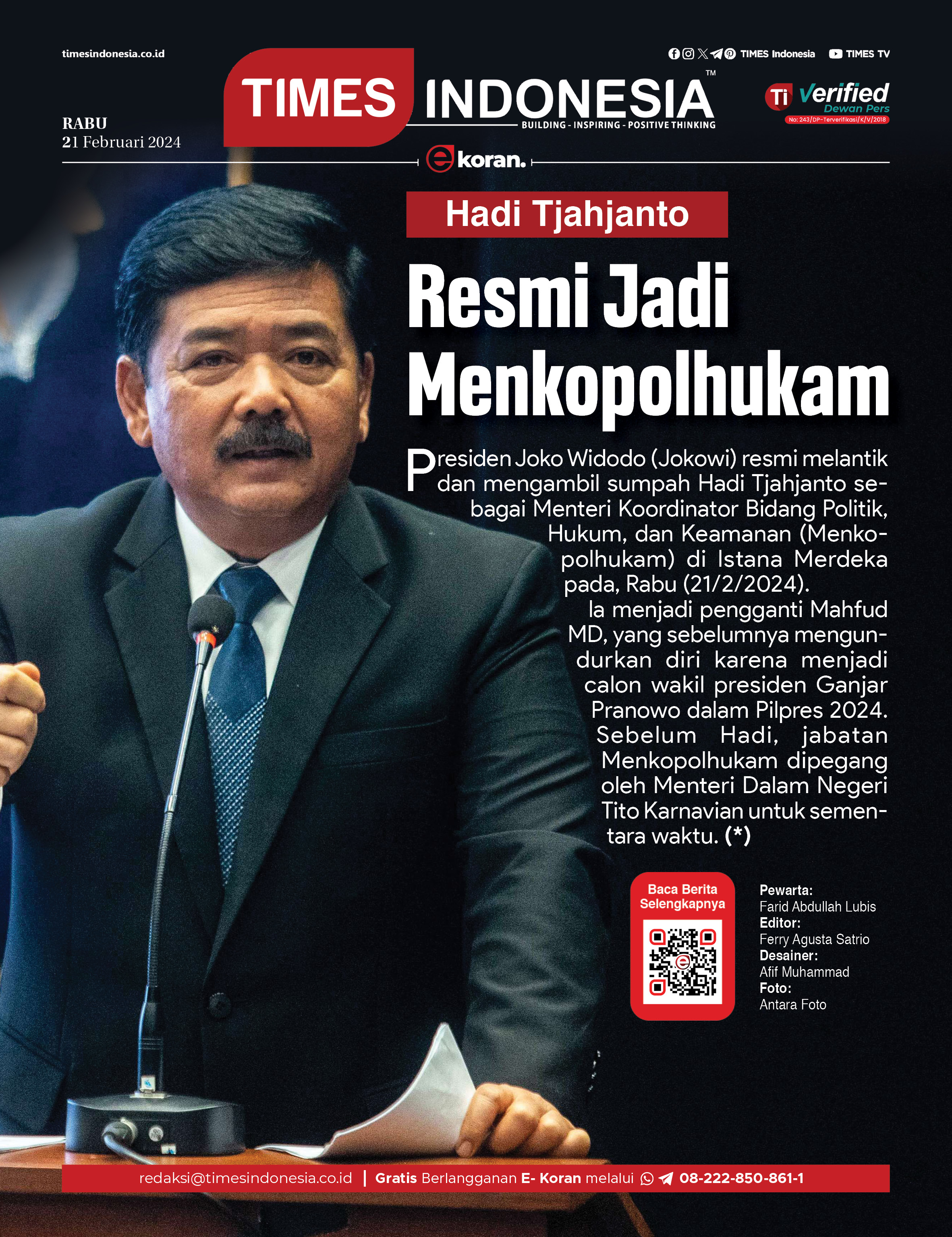 Edisi Rabu, 21 Februari 2024: E-Koran, Bacaan Positif Masyarakat 5.0 - TIMES Indonesia