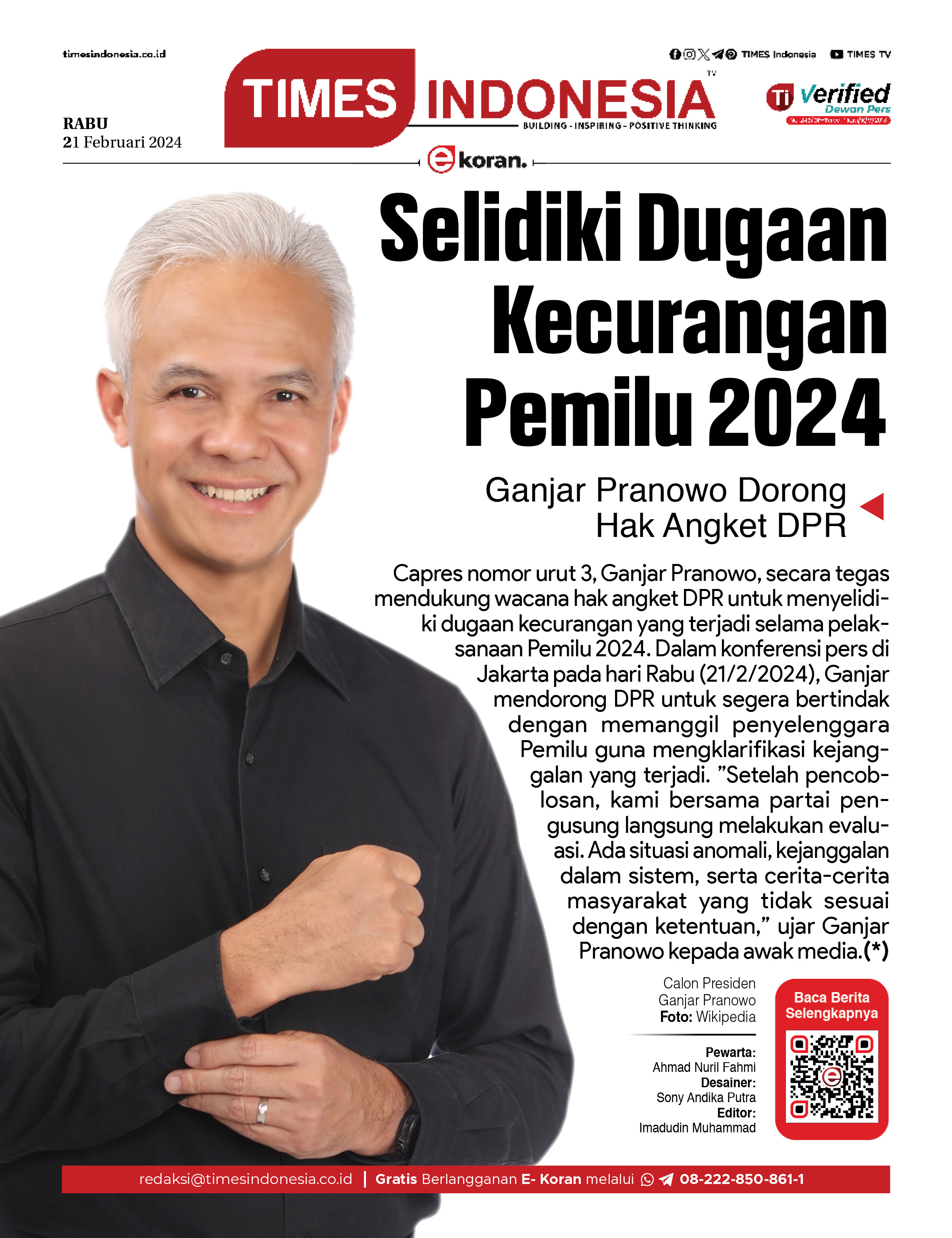 Edisi Rabu 21 Februari 2024: E-Koran, Bacaan Positif Masyarakat 5.0 - TIMES Indonesia