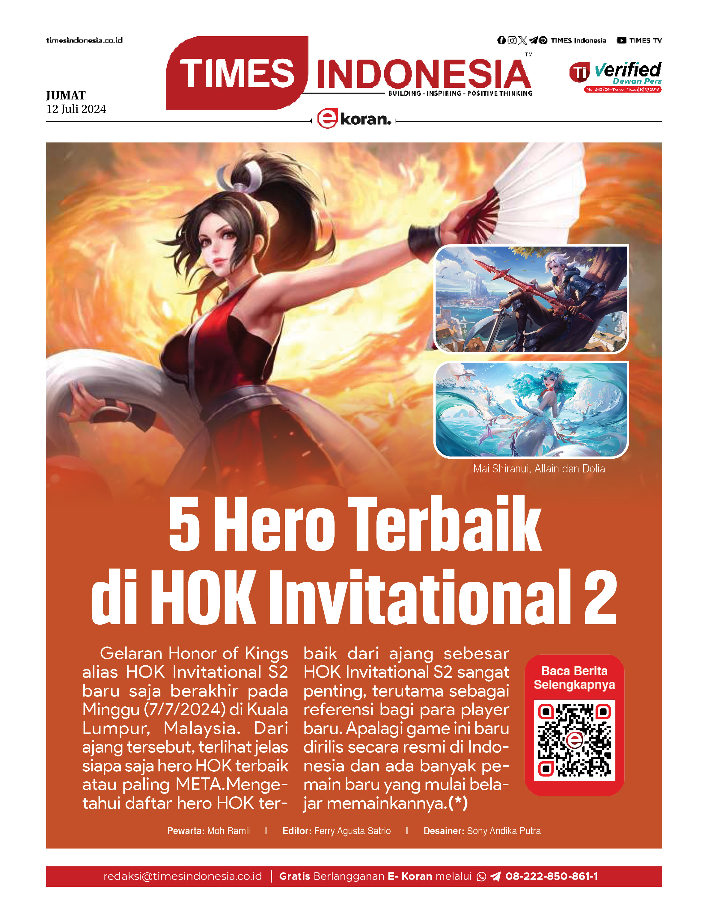 Edisi Jumat 12 Juli 2024: E-Koran, Bacaan Positif Masyarakat 5.0 - TIMES Indonesia