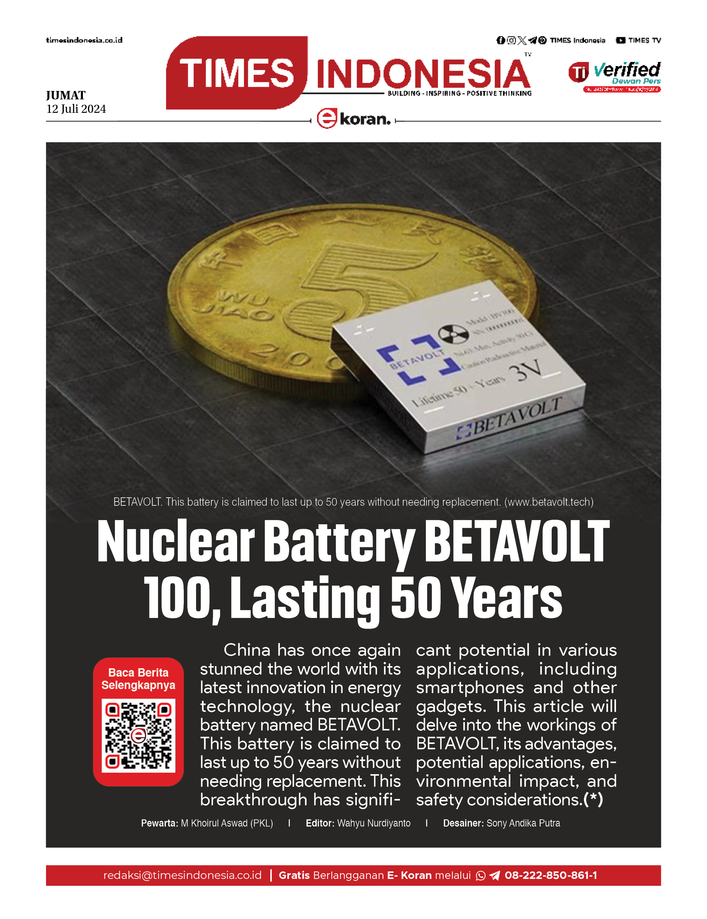 Edisi Jumat 12 Juli 2024: E-Koran, Bacaan Positif Masyarakat 5.0 - TIMES Indonesia